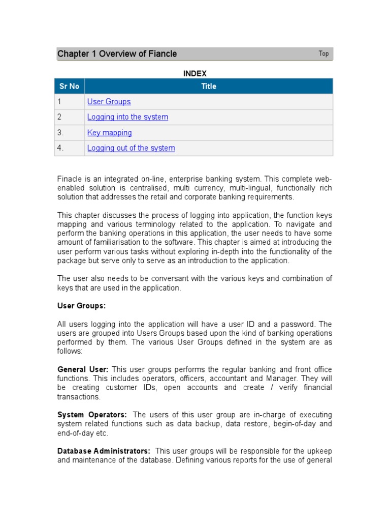 An Introduction to the Finacle Banking System: User Groups, Logging In ...