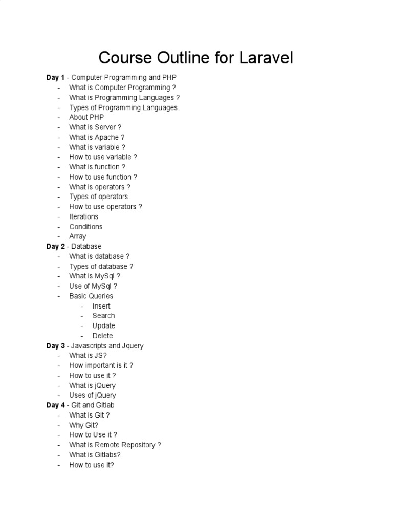 Course Outline For Laravel | PDF | Object Oriented Programming | Databases