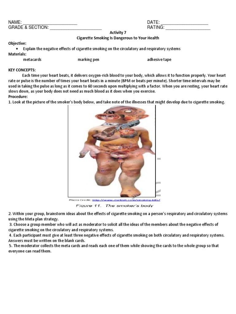 Activity 7 Cigarette Smoking Is Dangerous To Your Health Objective ...