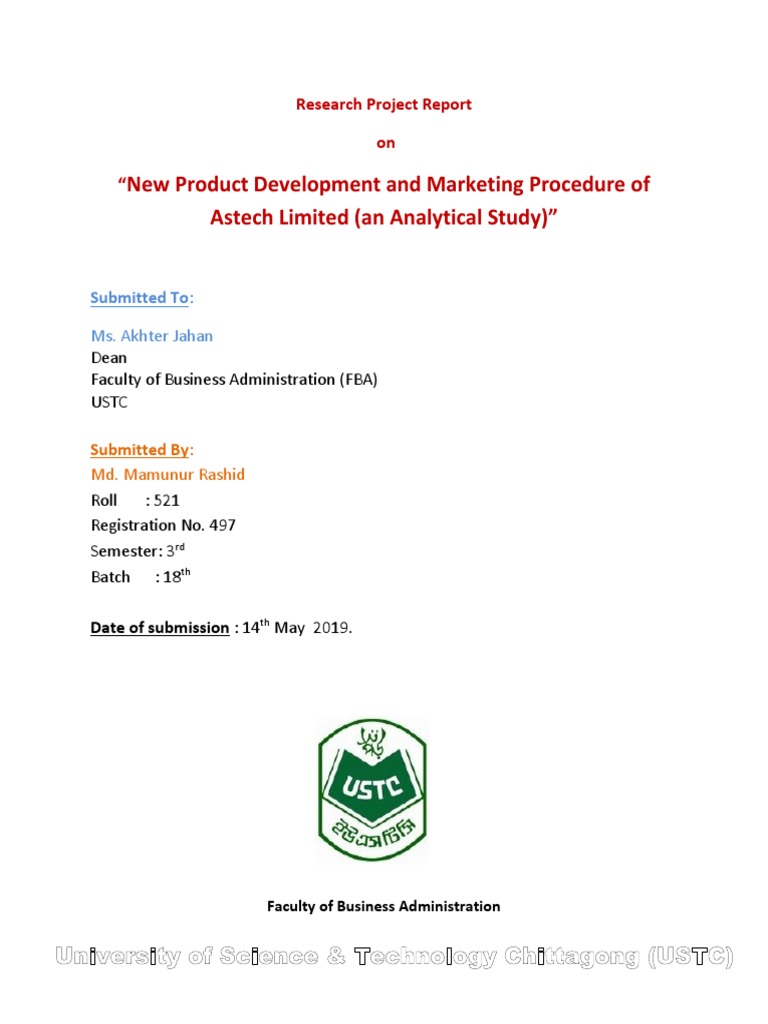 An Analytical Study of New Product Development and Marketing Procedures at Astech Limited ...