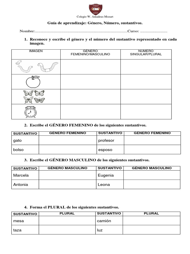 Género y Número de Sustantivos | PDF | Artes del Lenguaje y ...