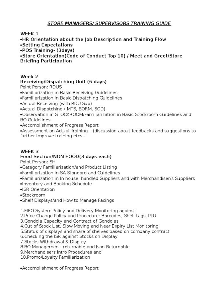 Week 1: Store Managers/ Supervisors Training Guide | PDF | Retail ...
