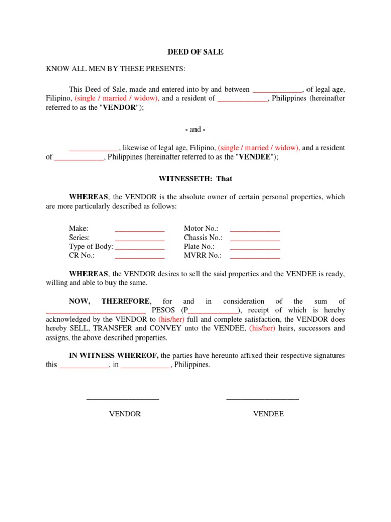 Deed of Sale for Personal Property | PDF | Deed | Civil Law (Common Law)