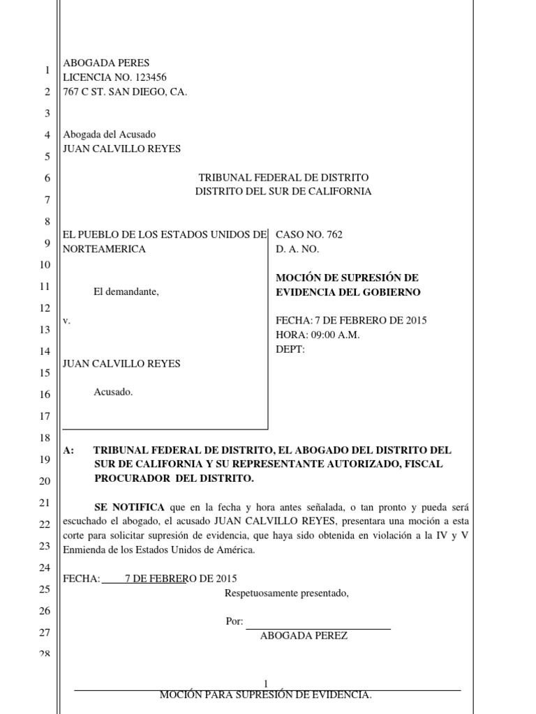 Moción | PDF | Cuarta Enmienda a la Constitución de los Estados Unidos ...