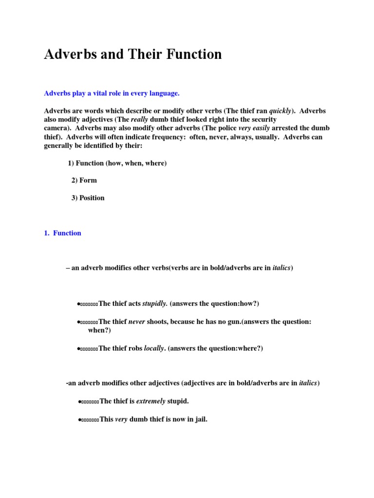 Adverbs and Their Function | PDF | Adverb | Verb