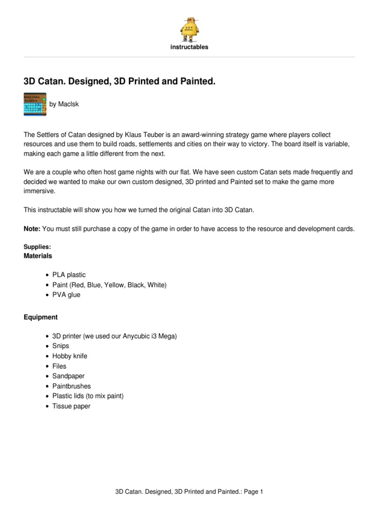 3D Print Your Own Catan Set | PDF | Paint | 3 D Printing