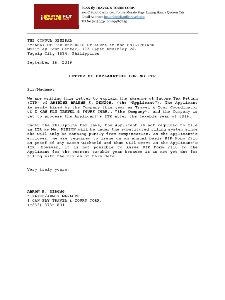 Explanation Letter for No ITR Japan Visa | PDF | Finance & Money Management