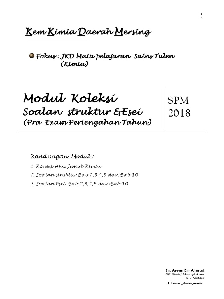 2018 - Modul Kimia JKD Sains Tulen (Kimia) Mersing18 PDF | PDF | Atoms ...