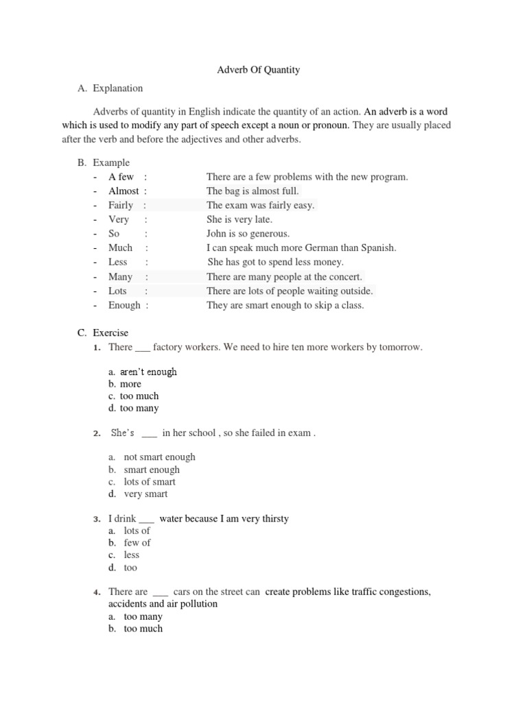 Understanding Adverbs of Quantity: Their Usage and Examples with an ...
