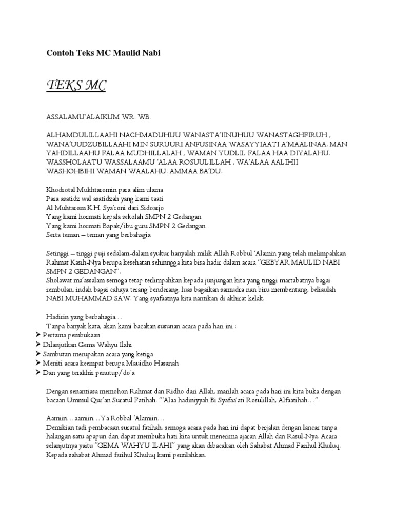 Contoh Teks MC Maulid Nabi | PDF