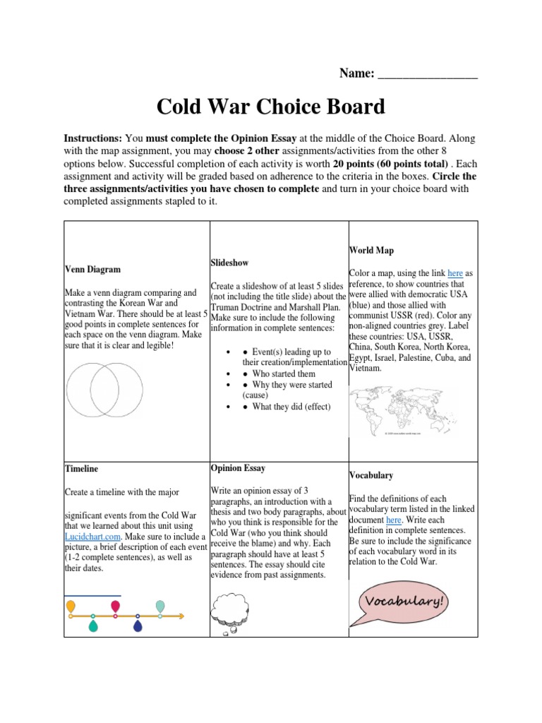 Cold War Choice Board | PDF | Cold War | International Relations