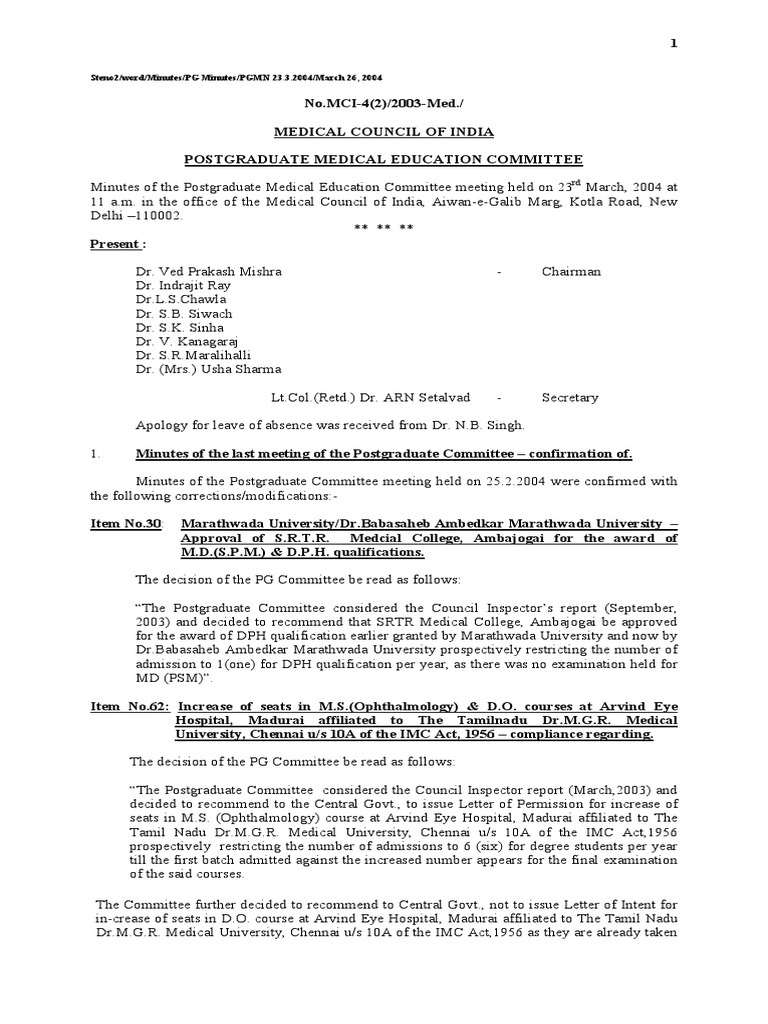 Minutes of the Postgraduate Medical Education Committee meeting held on ...