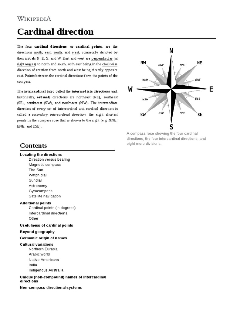 Cardinal Direction: Locating The Directions | PDF | Navigation | Geography
