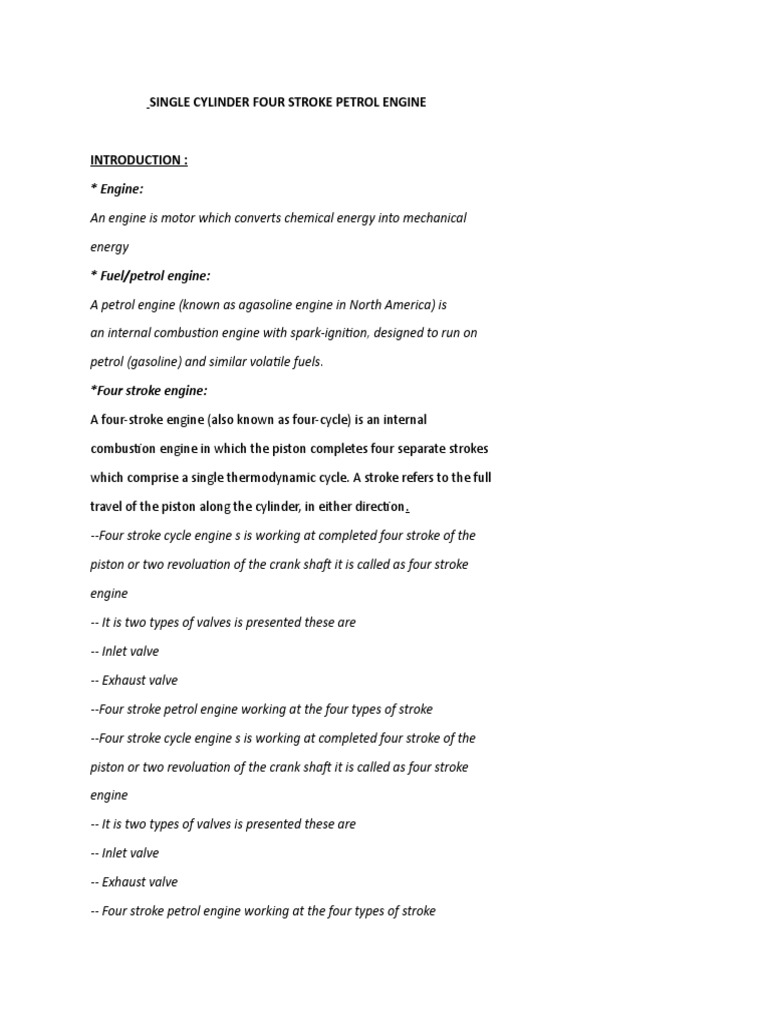 Engine:: Single Cylinder Four Stroke Petrol Engine | PDF | Internal ...