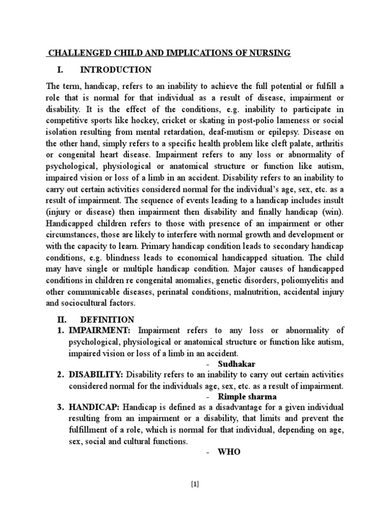 Nursing Implications for Challenged Children | PDF | Intellectual ...