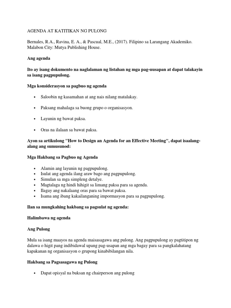 Agenda at Katitikan NG Pulong | PDF