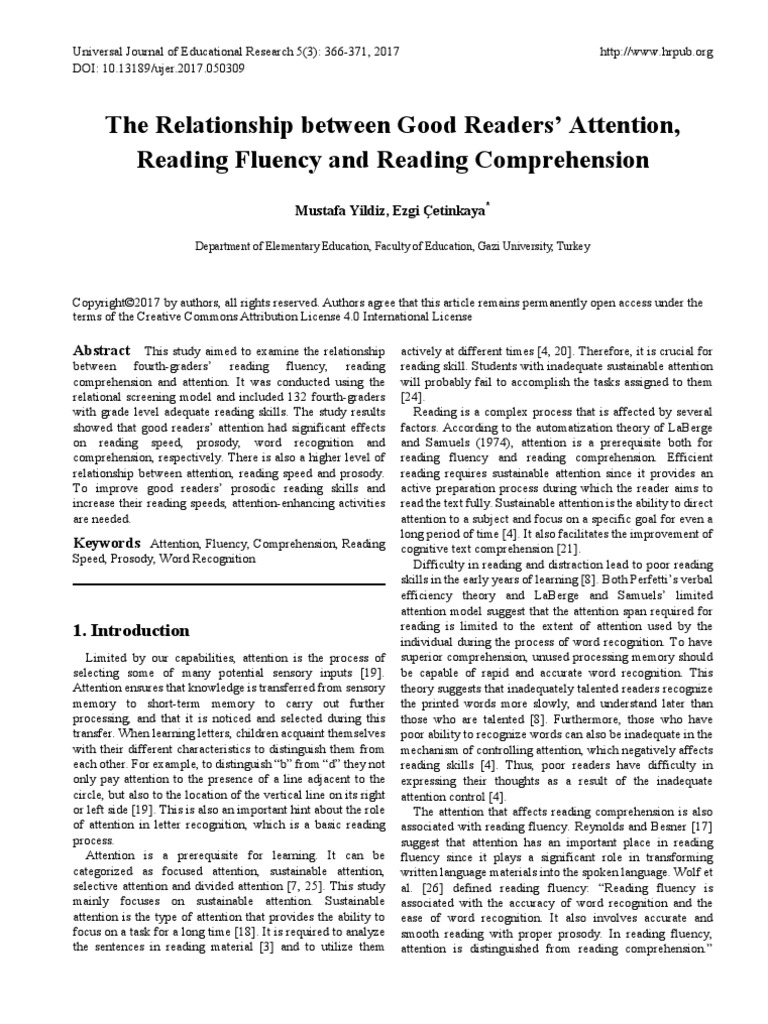 The Relationship Between Good Readers' Attention, Reading Fluency and ...
