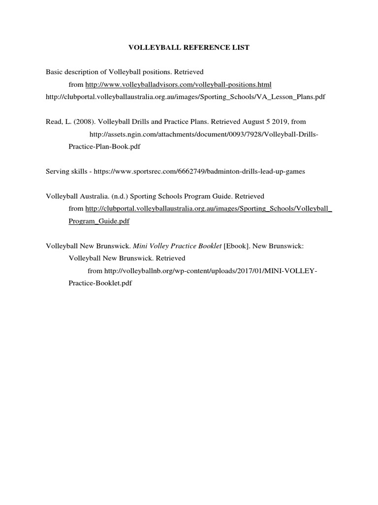 Volleyball Reference List | PDF | Sports & Recreation