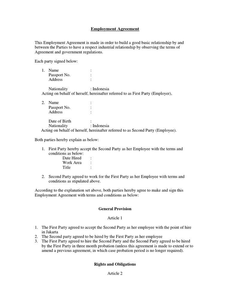 Employment Agreement VISA US | PDF | Overtime | Employment