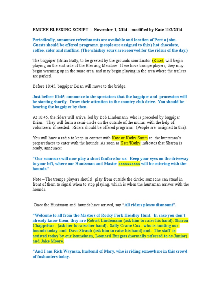 EMCEE BLESSING SCRIPT - November 1, 2014 - Modified by Kate 11/2/2014 ...