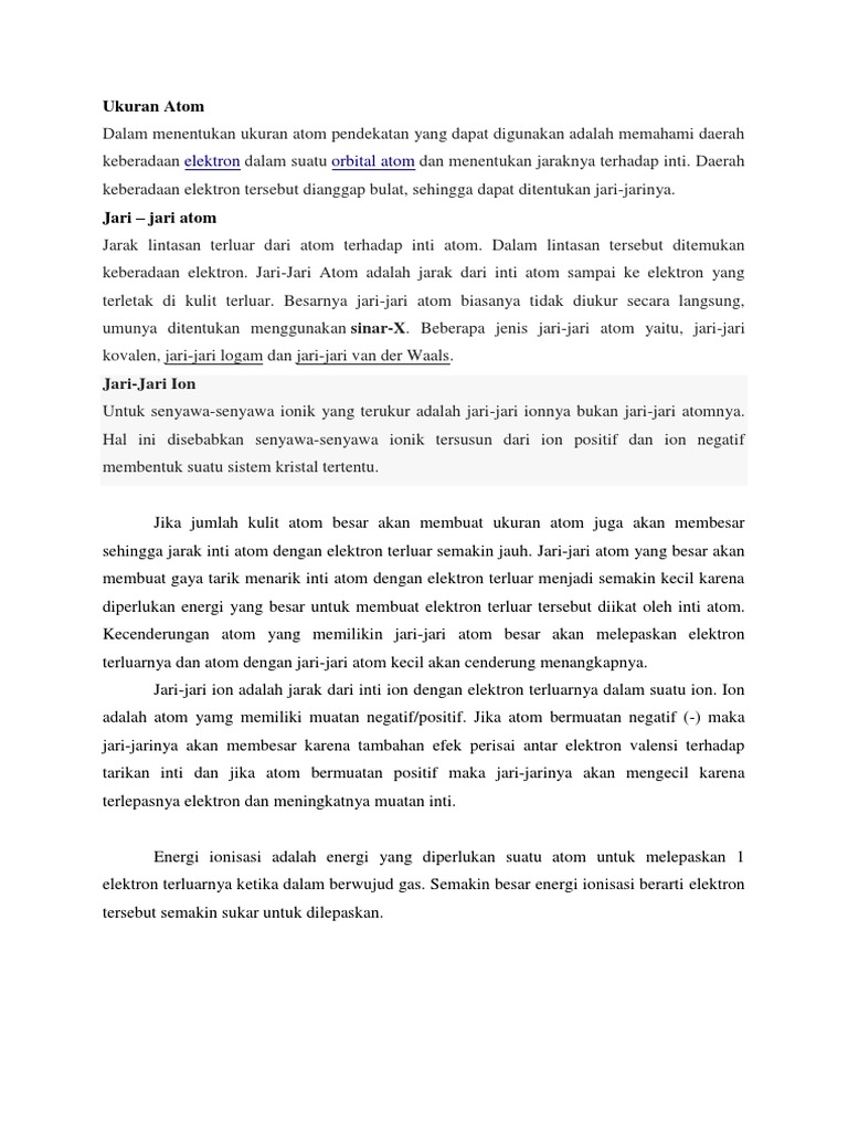 Ukuran Atom | PDF