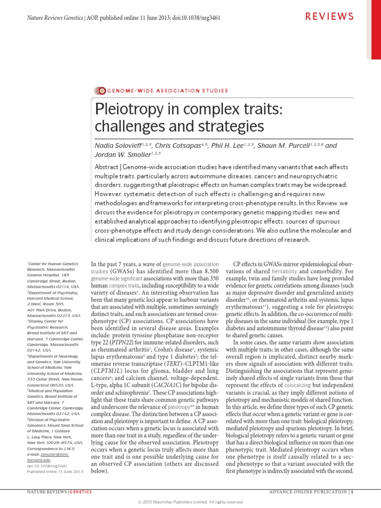 Pleiotropy in Complex Traits: Challenges and Strategies | PDF | Genome Wide Association Study ...