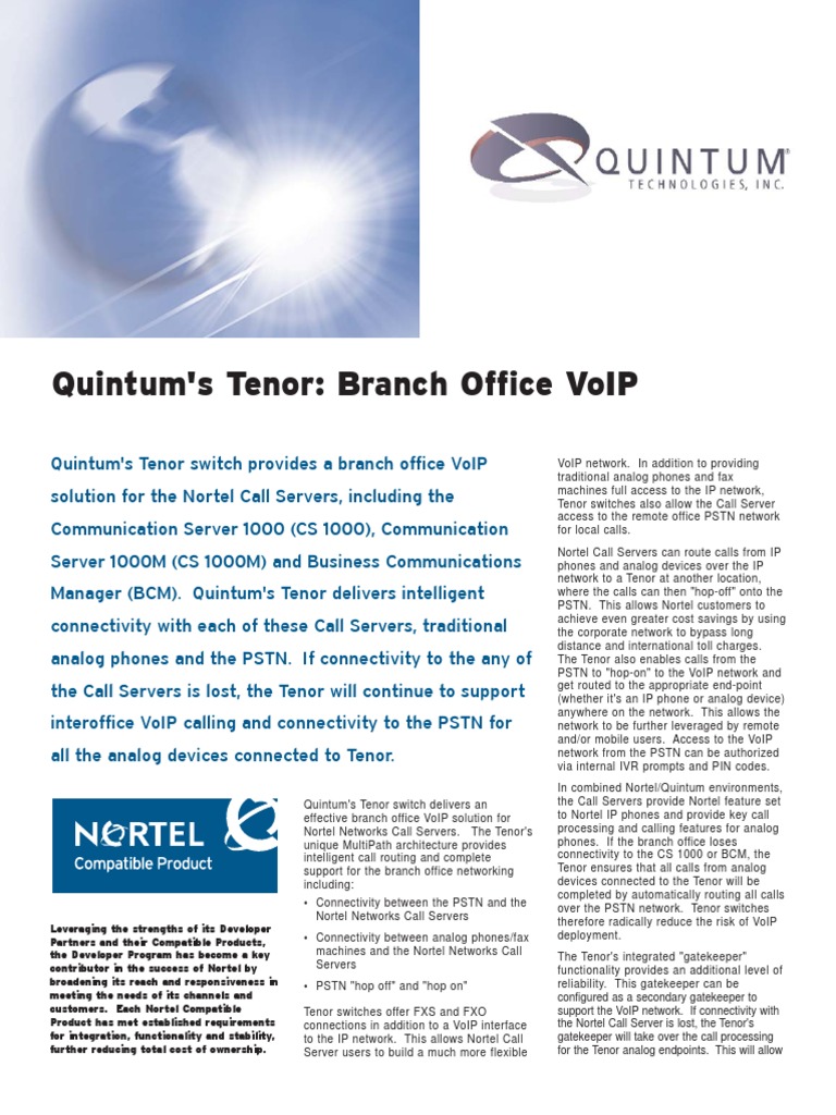 Quintum'S Tenor: Branch Office Voip | PDF | Voice Over Ip | Public ...