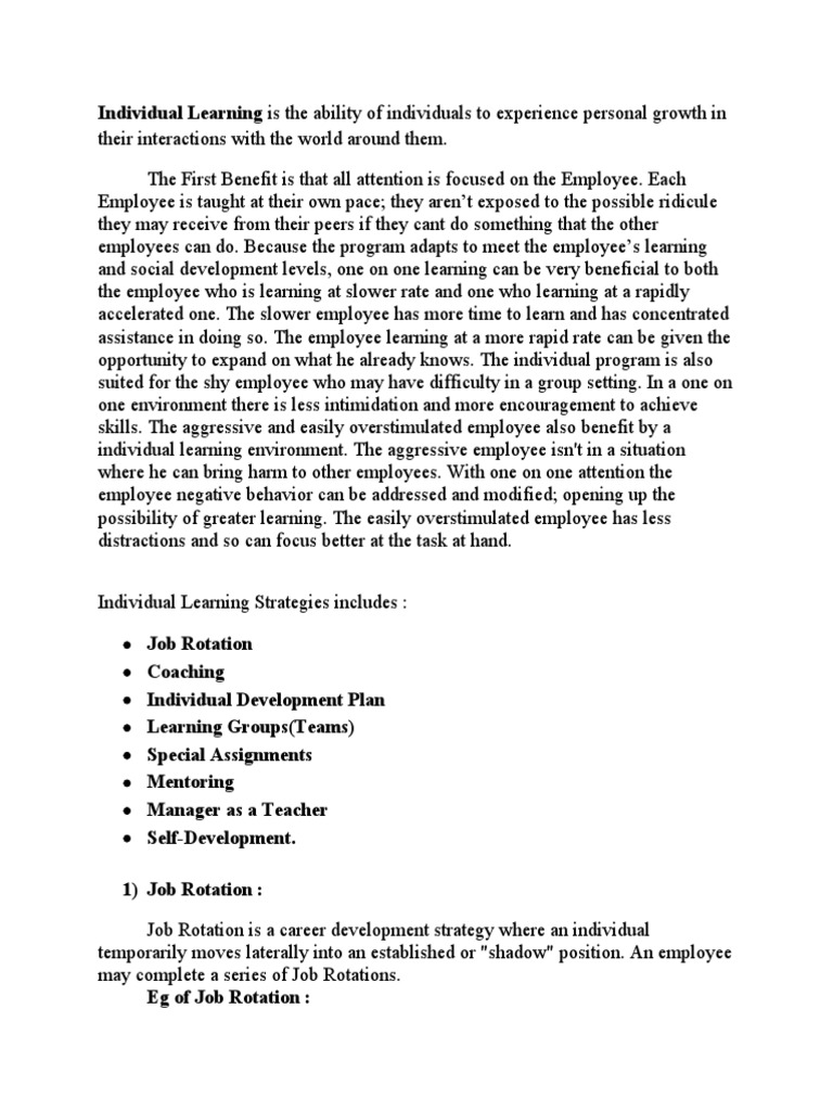 Individual Learning Is The Ability of Individuals To Experience ...