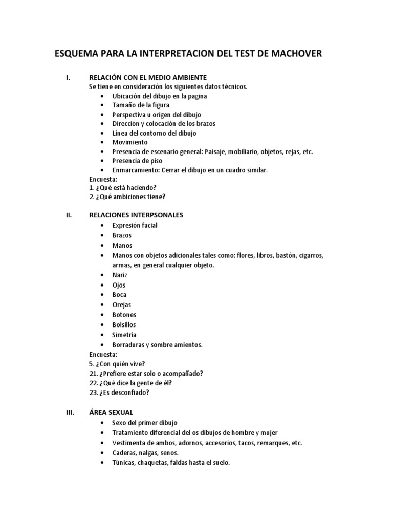 Esquema para La Interpretacion Del Test de Machover | PDF