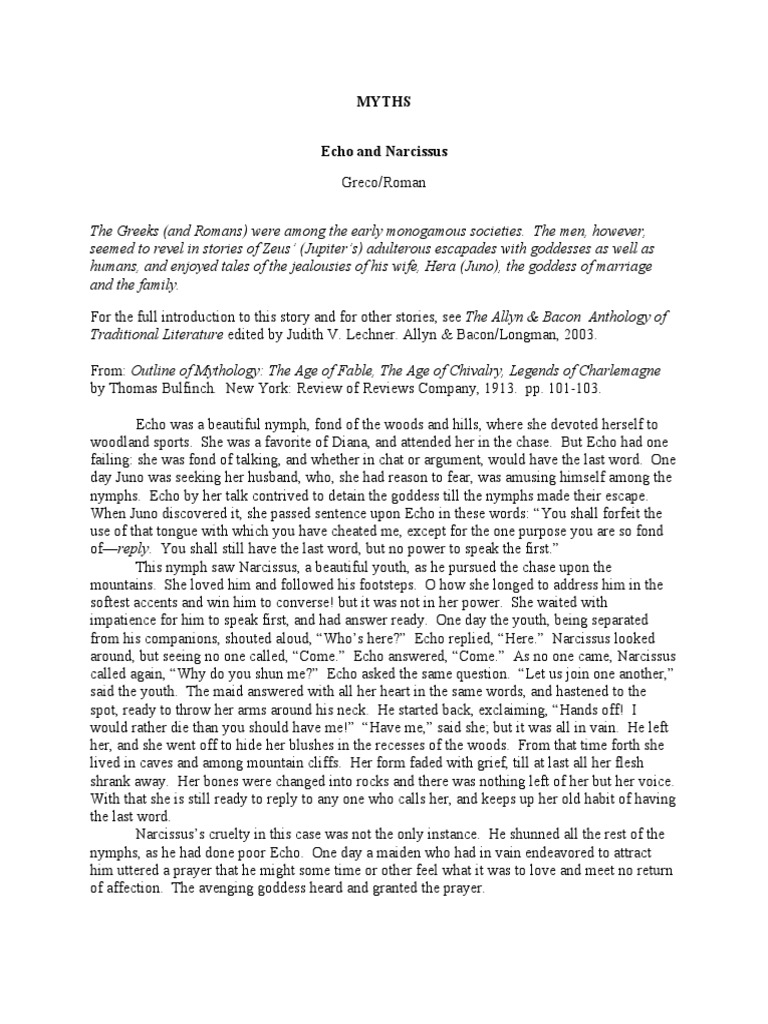 Myths Echo and Narcissus | PDF | Hera | Mythology