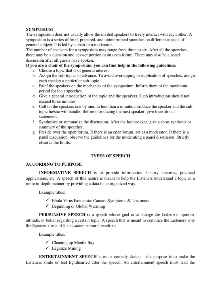 Types of Speeches and Principles of Speech Writing and Delivery | PDF ...