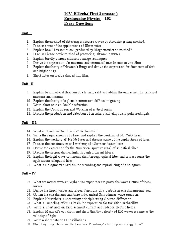 RVR JC College of Engineering Question Bank 1 | PDF | Diffraction | Optics