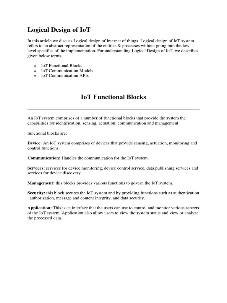 Logical Design of Iot | PDF | Representational State Transfer ...