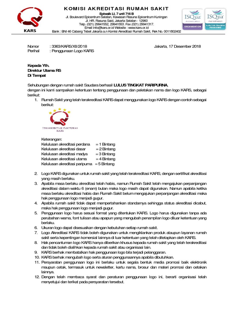 Aturan Penggunaan Logo KARS Paripurna | PDF