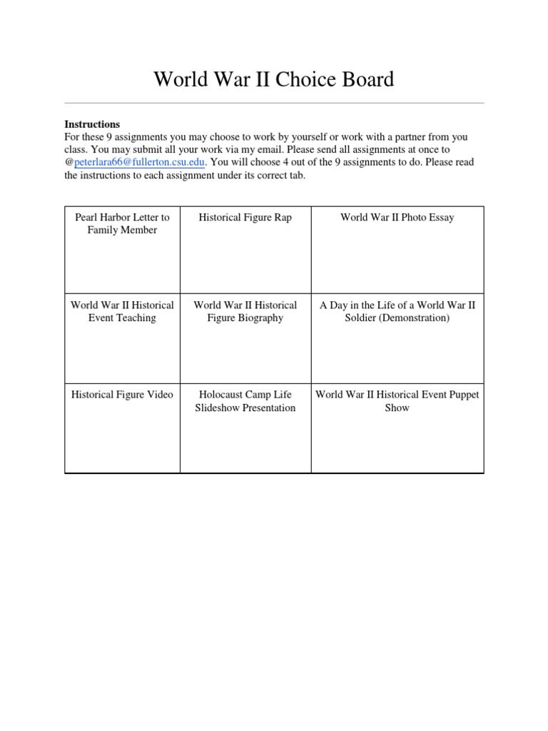 World War II Choice Board | PDF | The Holocaust | Unrest