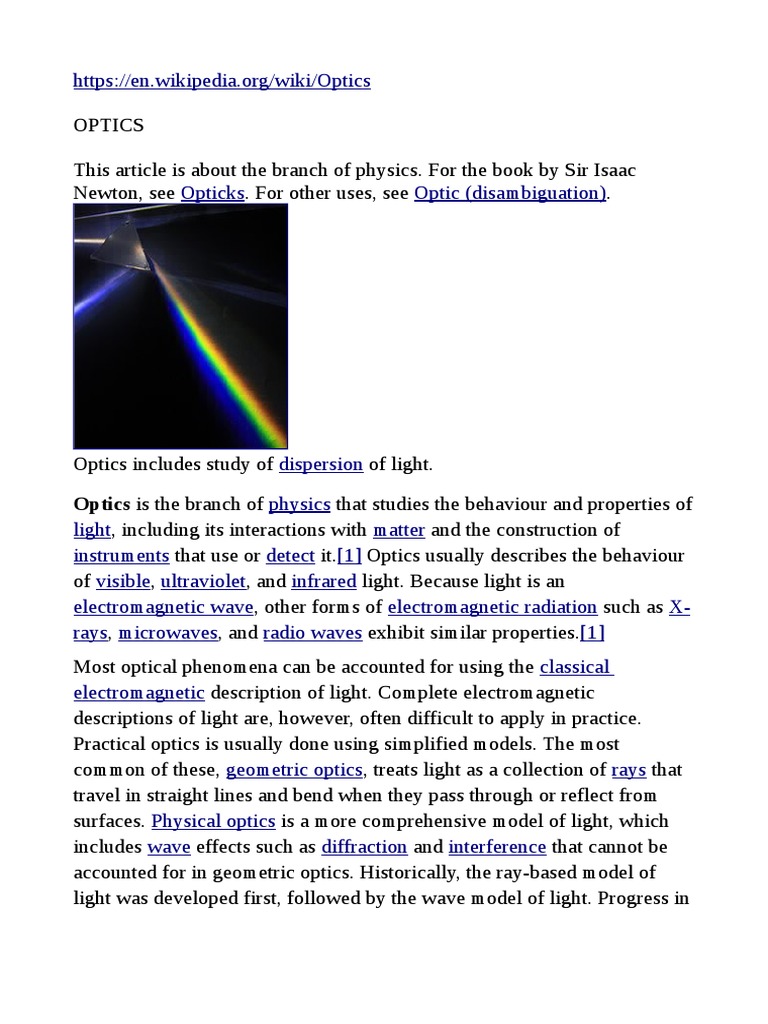 Optics and Light | PDF | Dispersion (Optics) | Optics