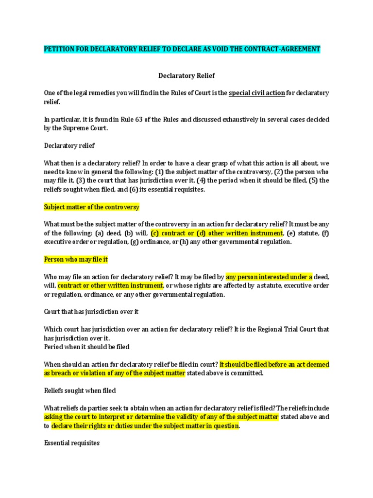 Declaratory Relief - ELEMENTS | PDF | Declaratory Judgment | Jurisdiction