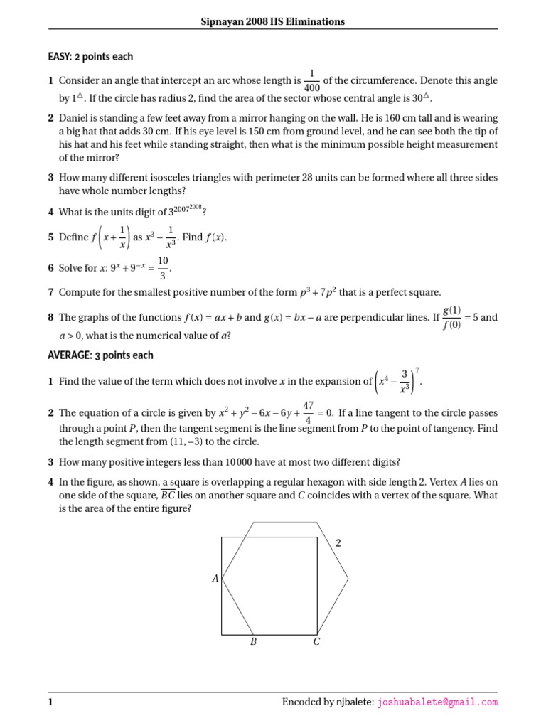Random Math Questions | PDF | Circle | Area