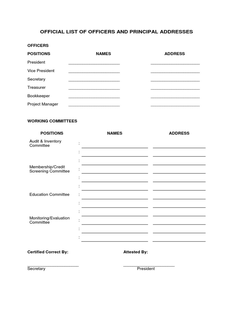 Off List of Officers | PDF | Business