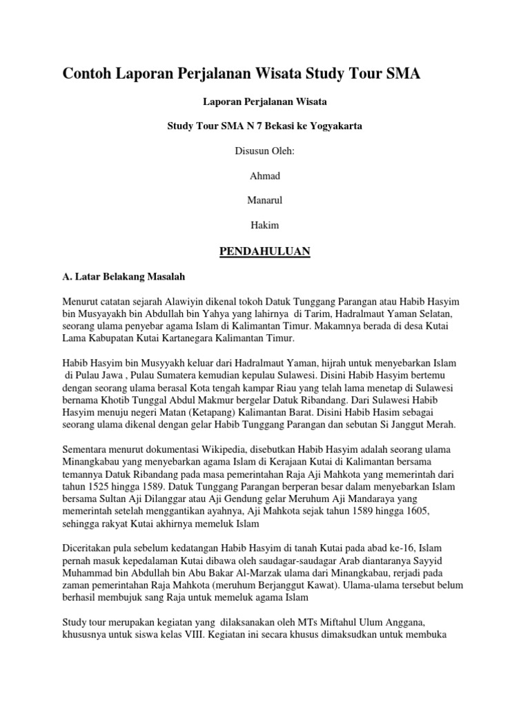 Contoh Laporan Perjalanan Wisata Study Tour SMA | PDF