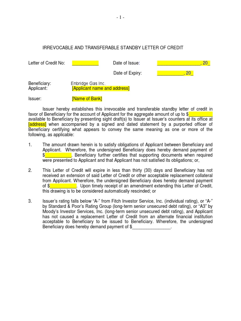 Letter of Credit Template | PDF | Letter Of Credit | Debt