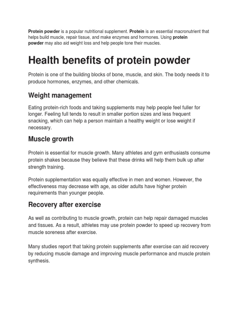 Health Benefits of Protein Powder: Weight Management | PDF