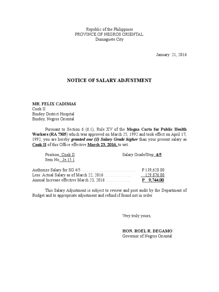 Notice of Salary Adjustment: Mr. Felix Cadimas | PDF