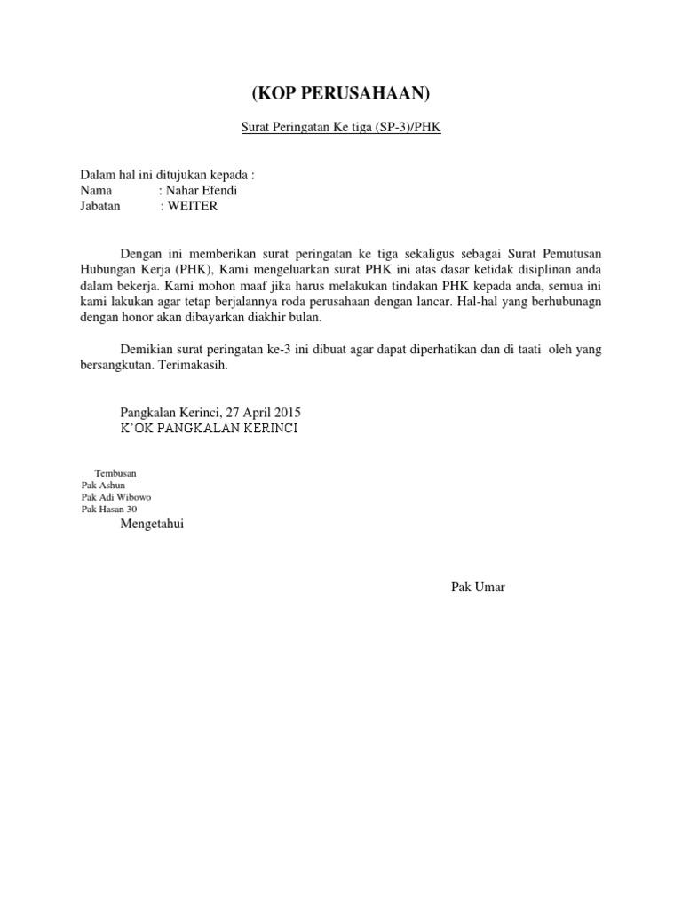 Surat Peringatan Ke-3 (PHK) | PDF