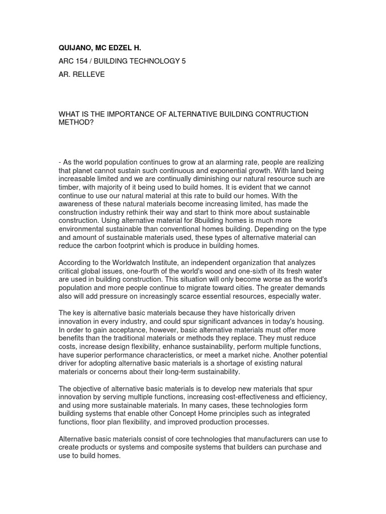 Alternative Building Construction | PDF | Sustainability | Innovation