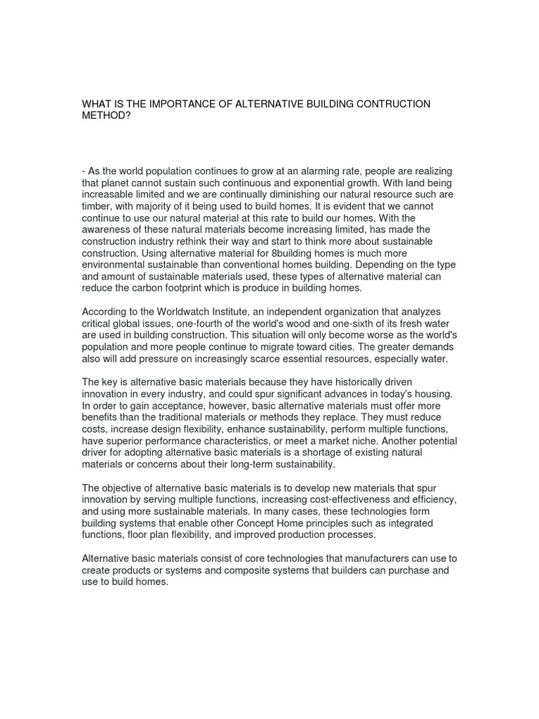 Alternative Building Construction | PDF | Sustainability | Innovation