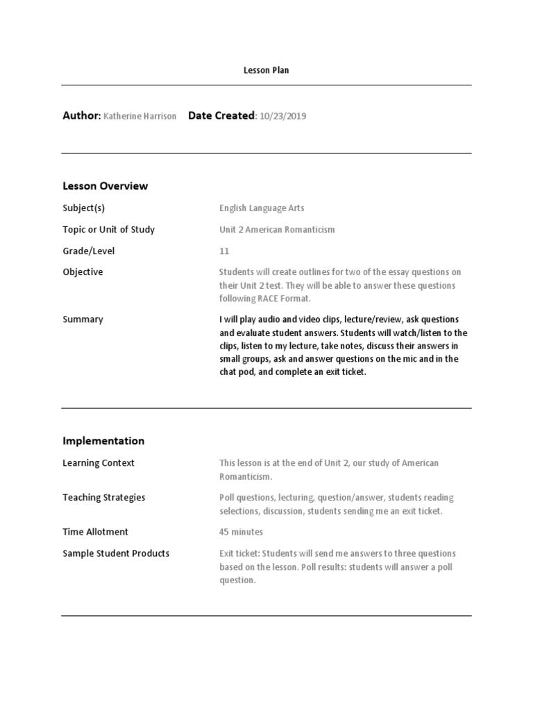 Harrison Lesson Plan Module 3 | PDF | Educational Assessment | Question