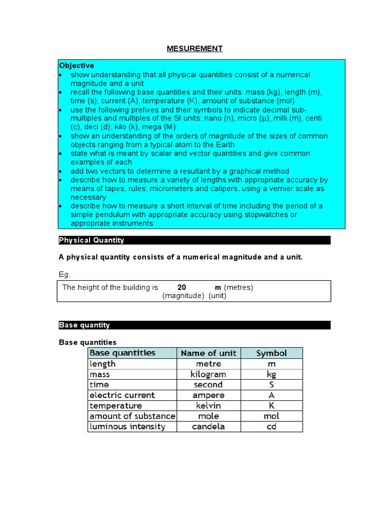1.physical Measurement | PDF | Euclidean Vector | Metre