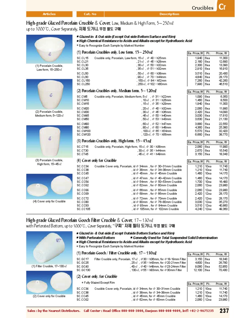 High-grade Glazed Porcelain Crucible & Cover,: Low, Medium & High Form ...