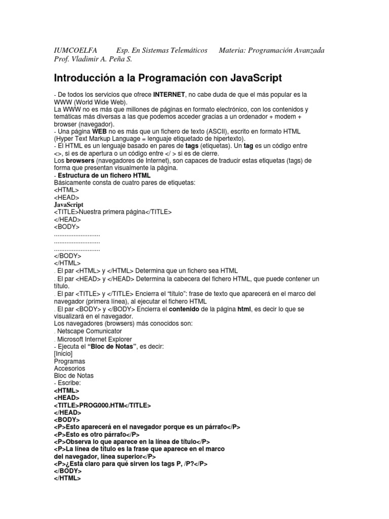 Introducción A La Programación Con JavaScript | PDF